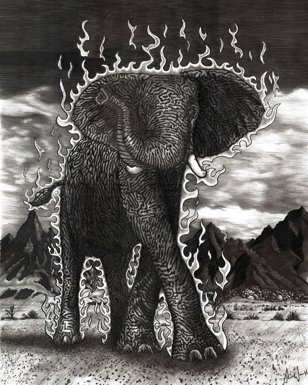 The Luck Elephant (original drawing) – Art by Tom Wrenn
